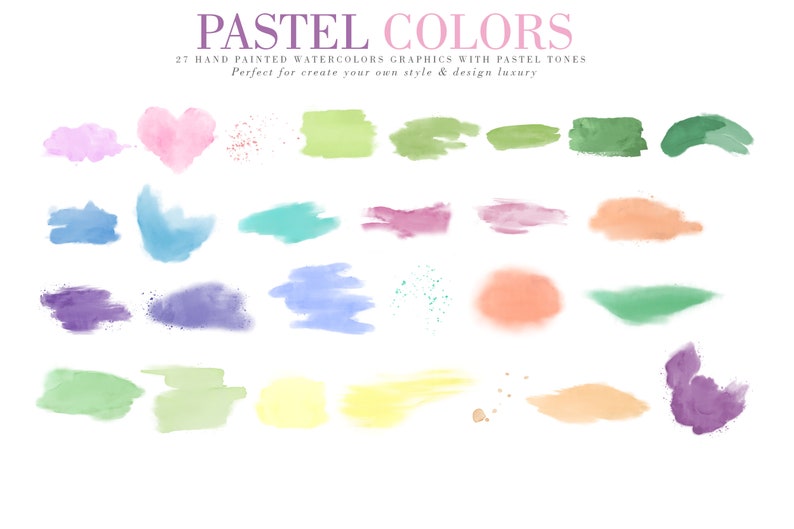 Pastel Watercolor Brush Strokes Clipart. Pastel Watercolor - Etsy