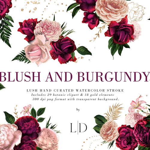 Red and Gold Floral Clip Art Clipart instant Download 22 - Etsy