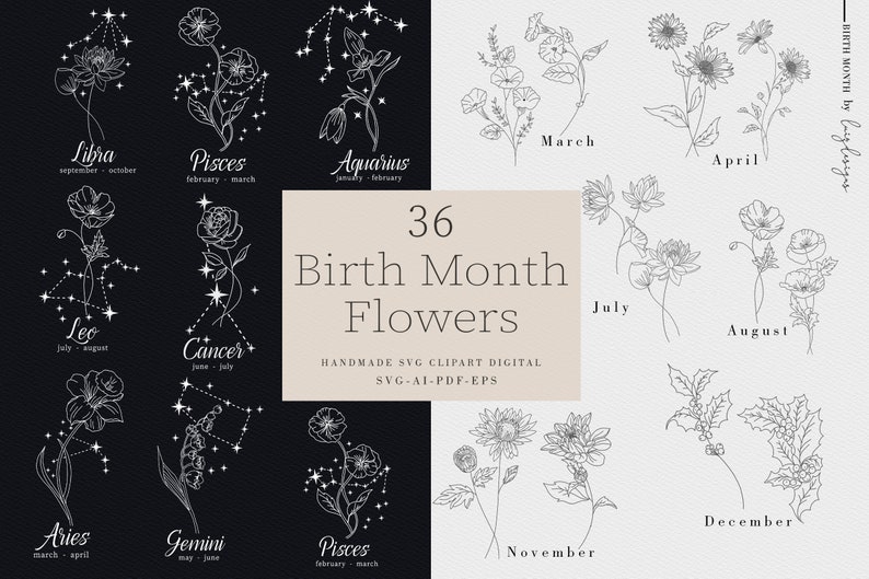 Birthmonth Svg Bundle Zodiac Sign Svg Birth Flower - Etsy UK