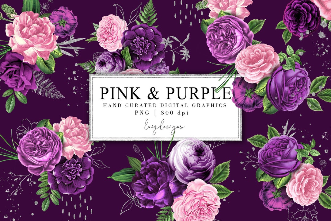 Pink and Purple Floral Bouquets Clipart Digital Instant - Etsy