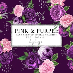 Pink and Purple Floral Bouquets Clipart Digital Instant - Etsy