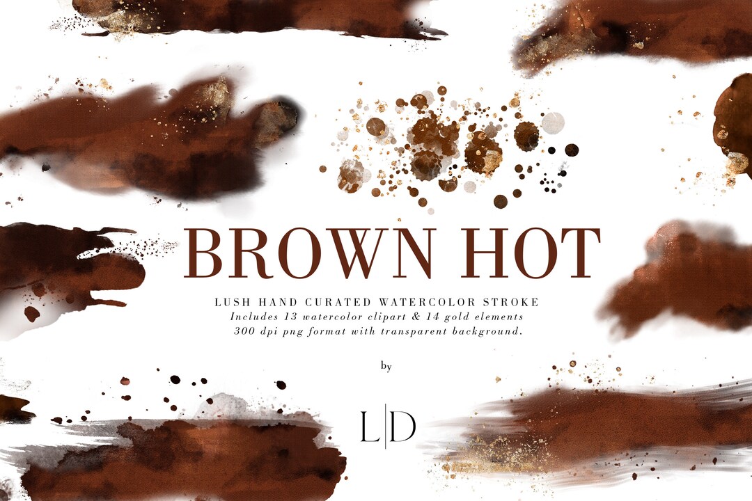 Brown With Gold Watercolor Splash and Brush Stroke Clipart - Etsy