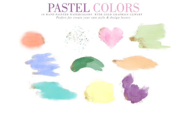 Pastel Watercolor Brush Strokes Clipart. Pastel Watercolor - Etsy
