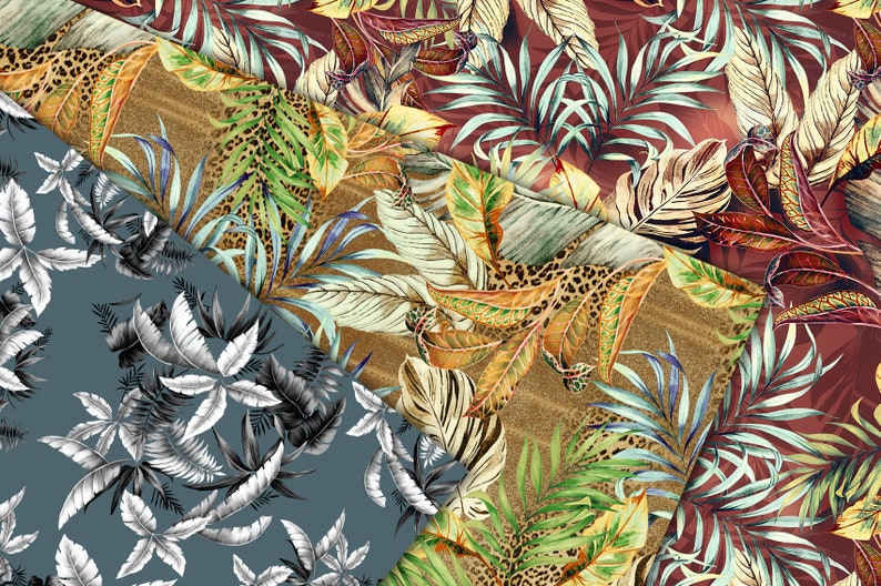 Tropical Leaves Digital Paper Leaf Clip Art Greenery Clipart - Etsy