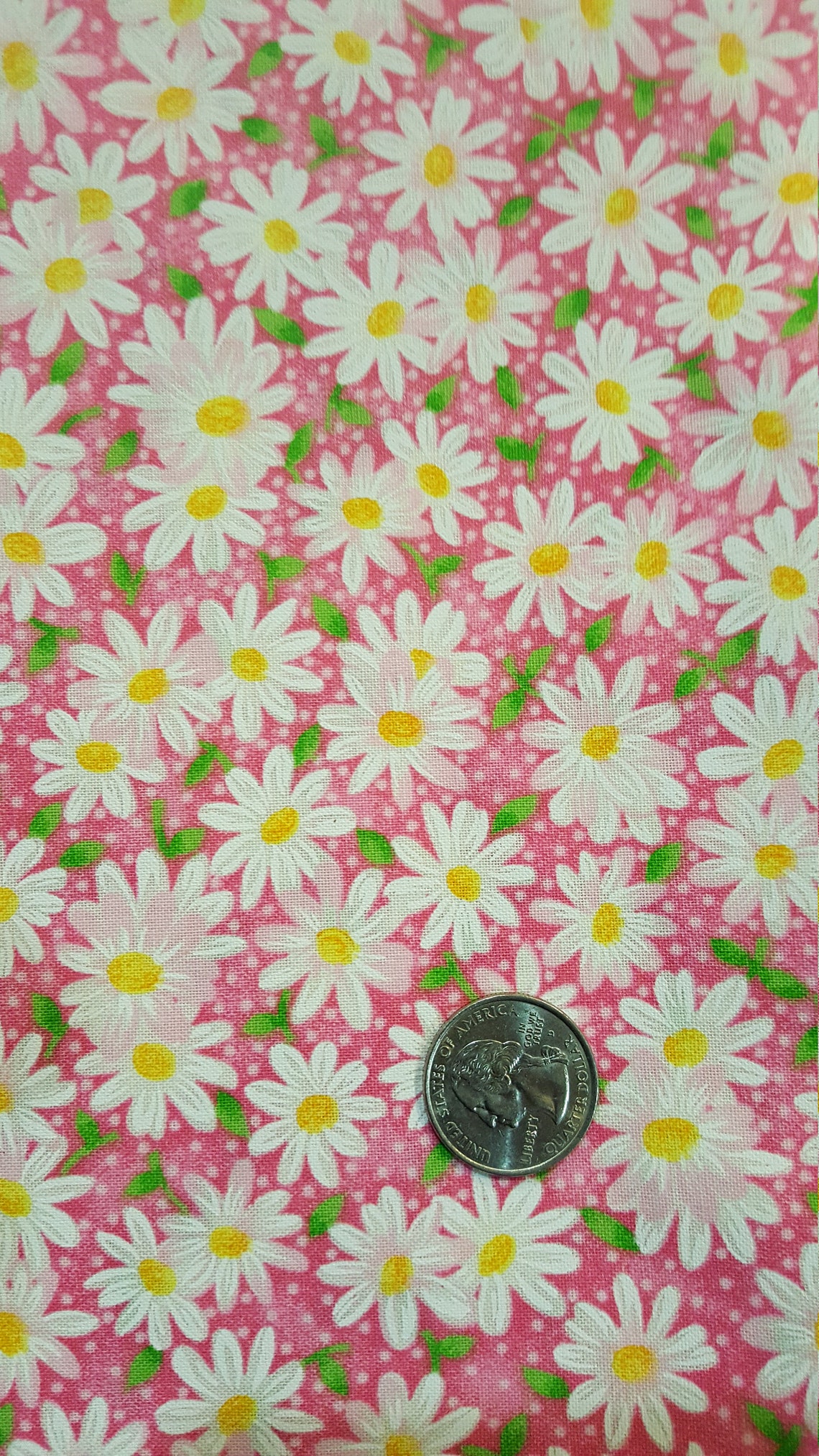 Packed Daisy-pink, Small Daisy Print on Pink Background, Cotton ...