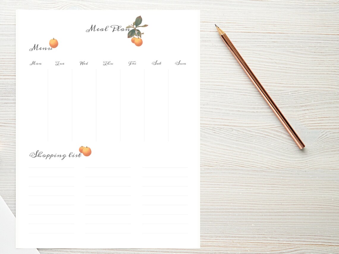 Digital Printable Weekly Meal Planner Minimalist Planner Etsy