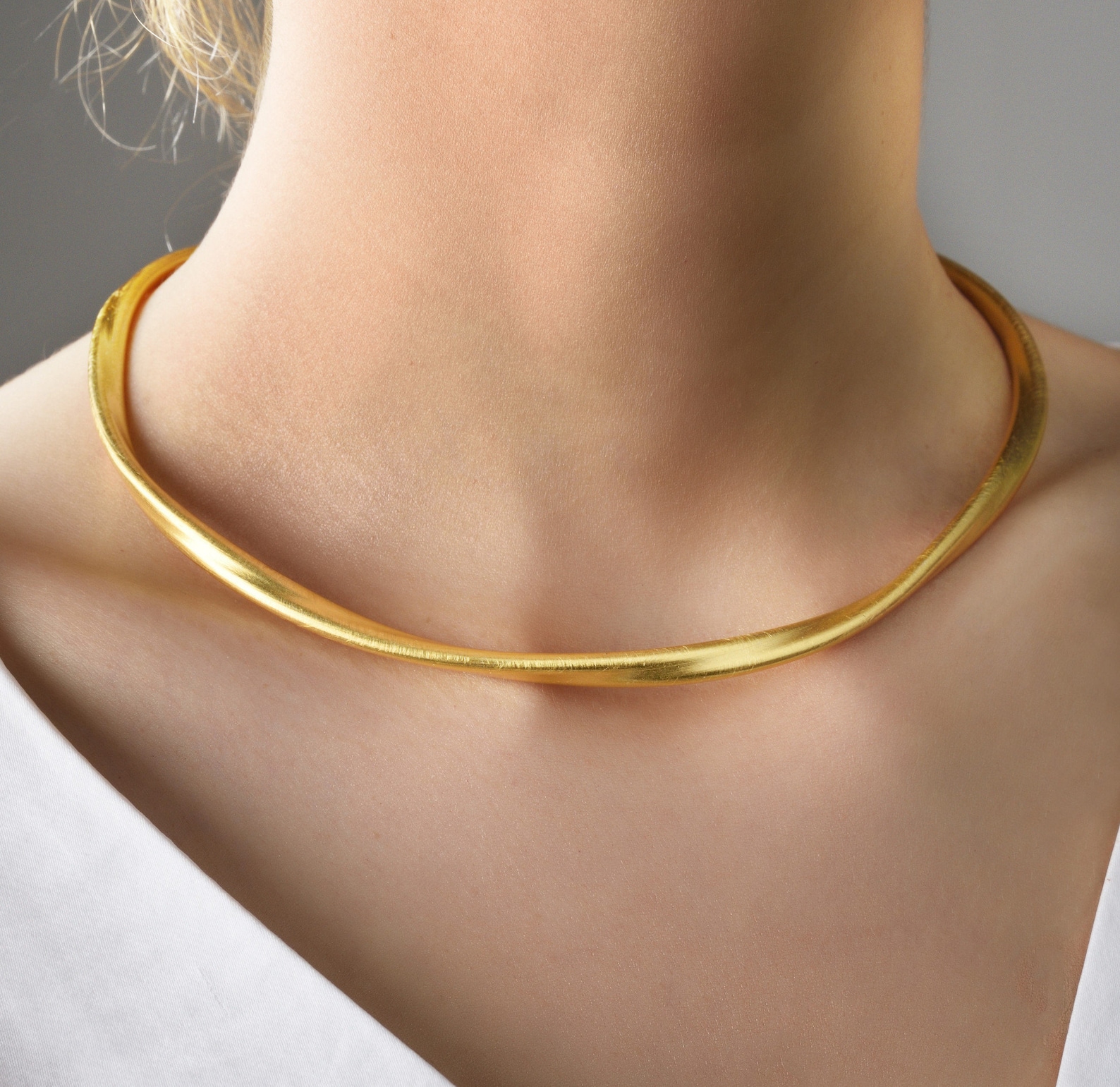 Gold Choker Necklace Minimalist Matte Gold Statement Choker | Etsy