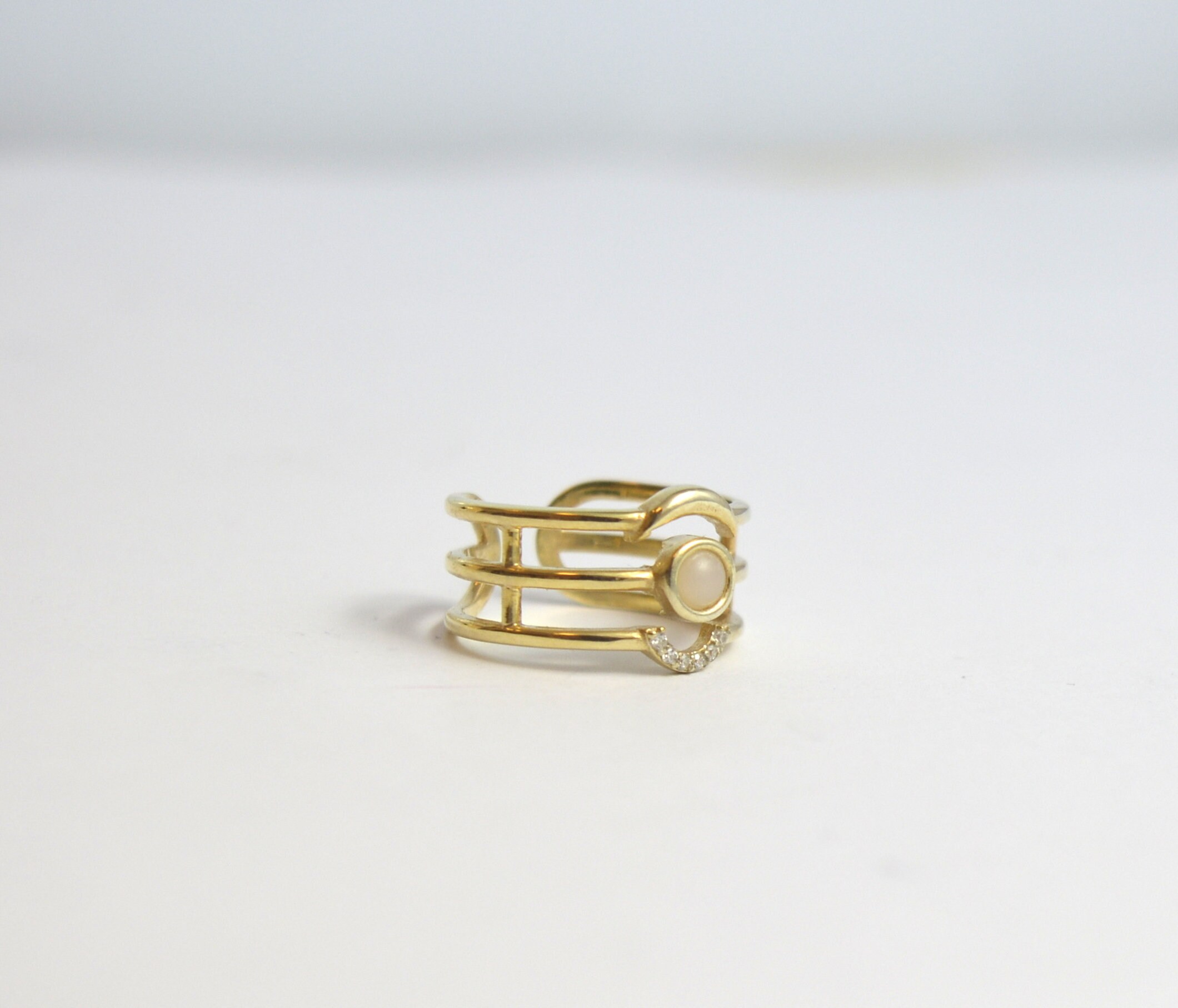 Triple ring Gold moon ring Gold chevalier knuckle ring open | Etsy
