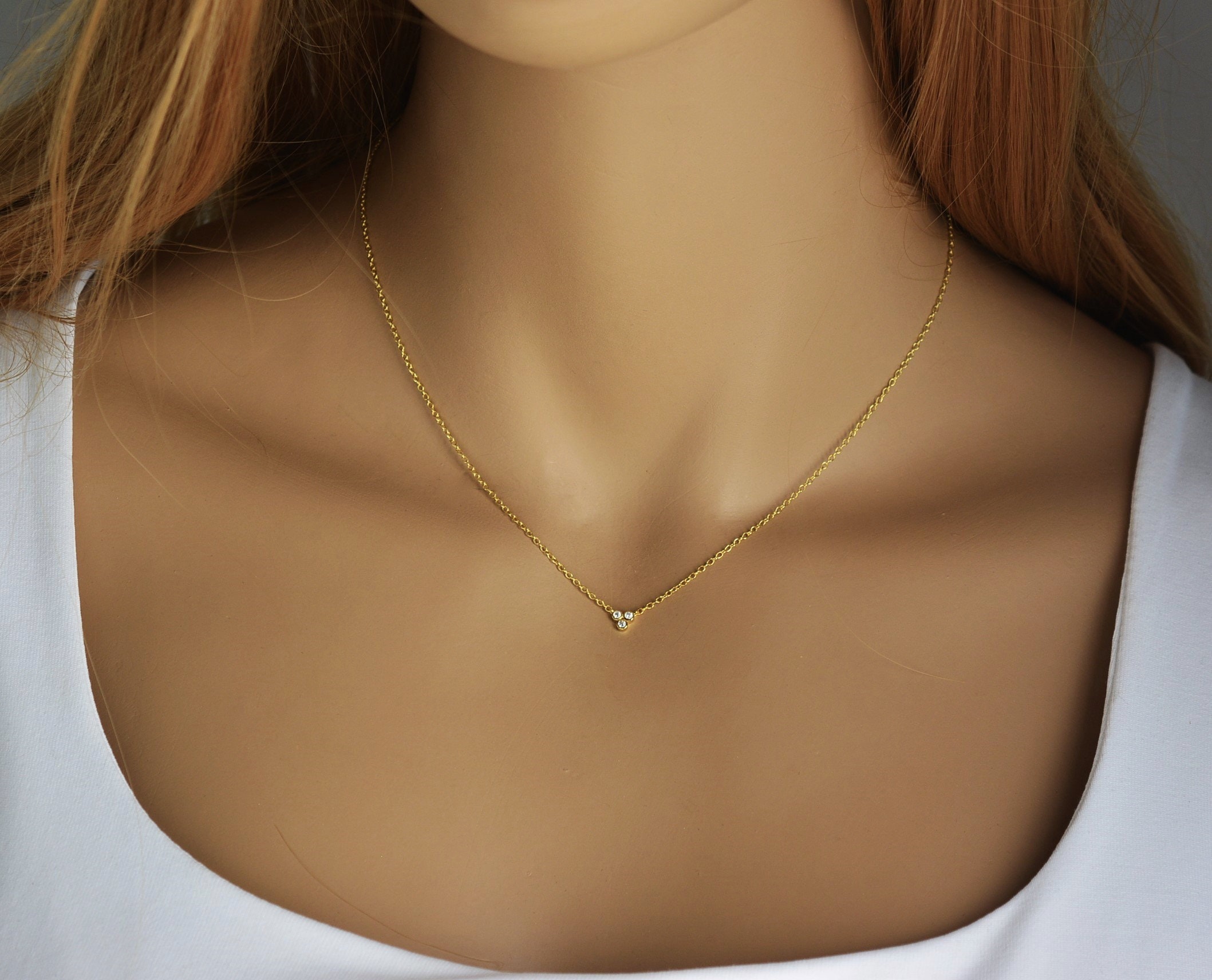 Minimalist necklace cz diamonds necklace delicate choker gold | Etsy