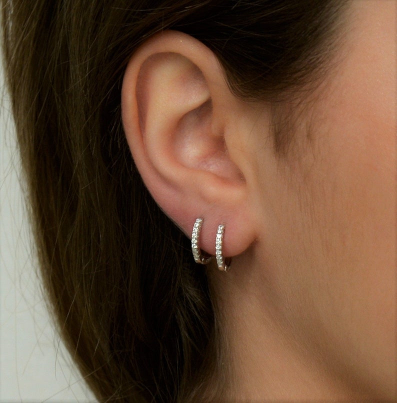 Small diamond hoops earrings silver Cubic zirconia earrings | Etsy