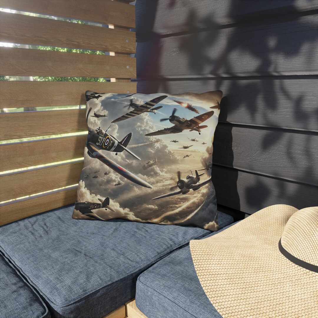 Outdoor Pillows - Man Cave WW2 Dog Fight, Military Aircraft Cushion ...