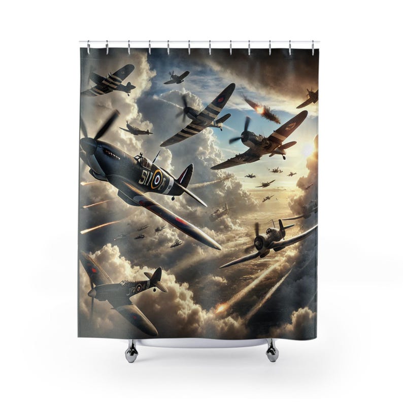 WW2 Air Battle Boys Shower Curtains - Aviation Bathroom Decor, Fighter ...