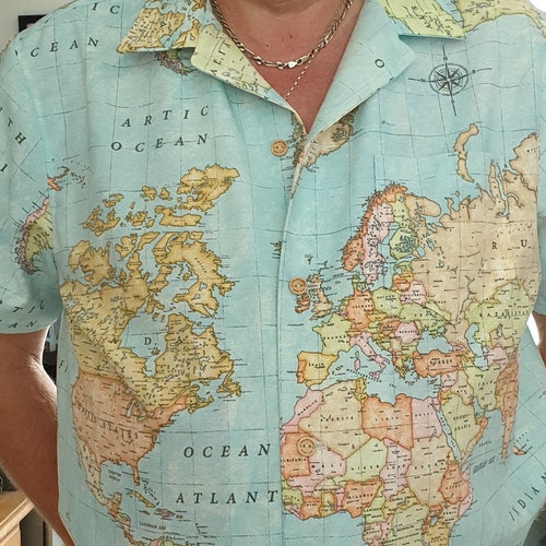 Men's Heavy Cotton World Map Shirt | Etsy