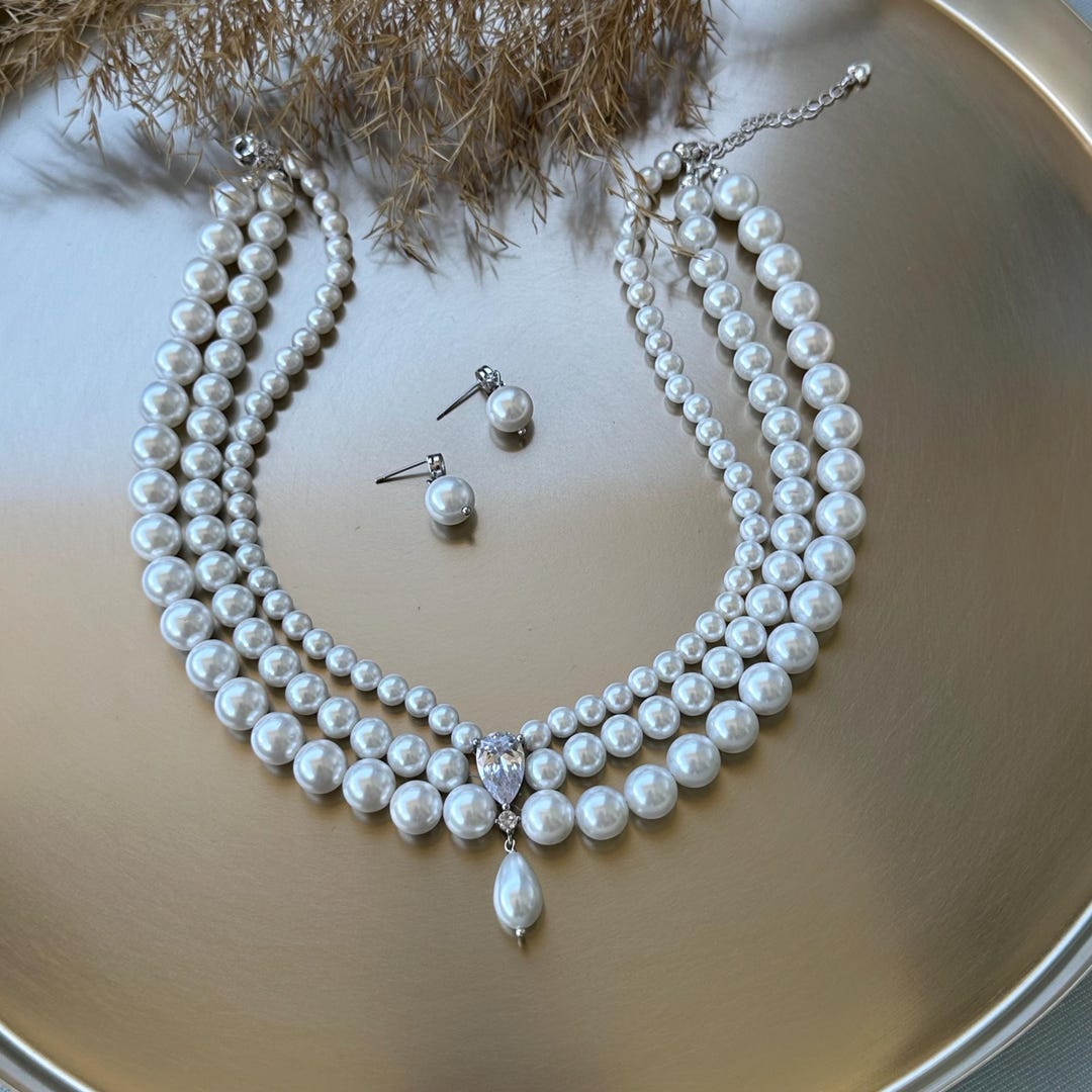 Majorca 3 Layer Pearl Choker, Pearl Necklace, Fairy Pearl Necklace ...