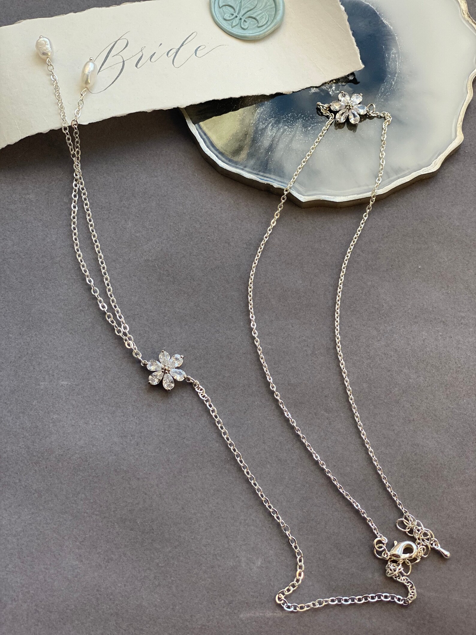 Silver Layered Back Necklace Bridal Accessories Silver Back - Etsy