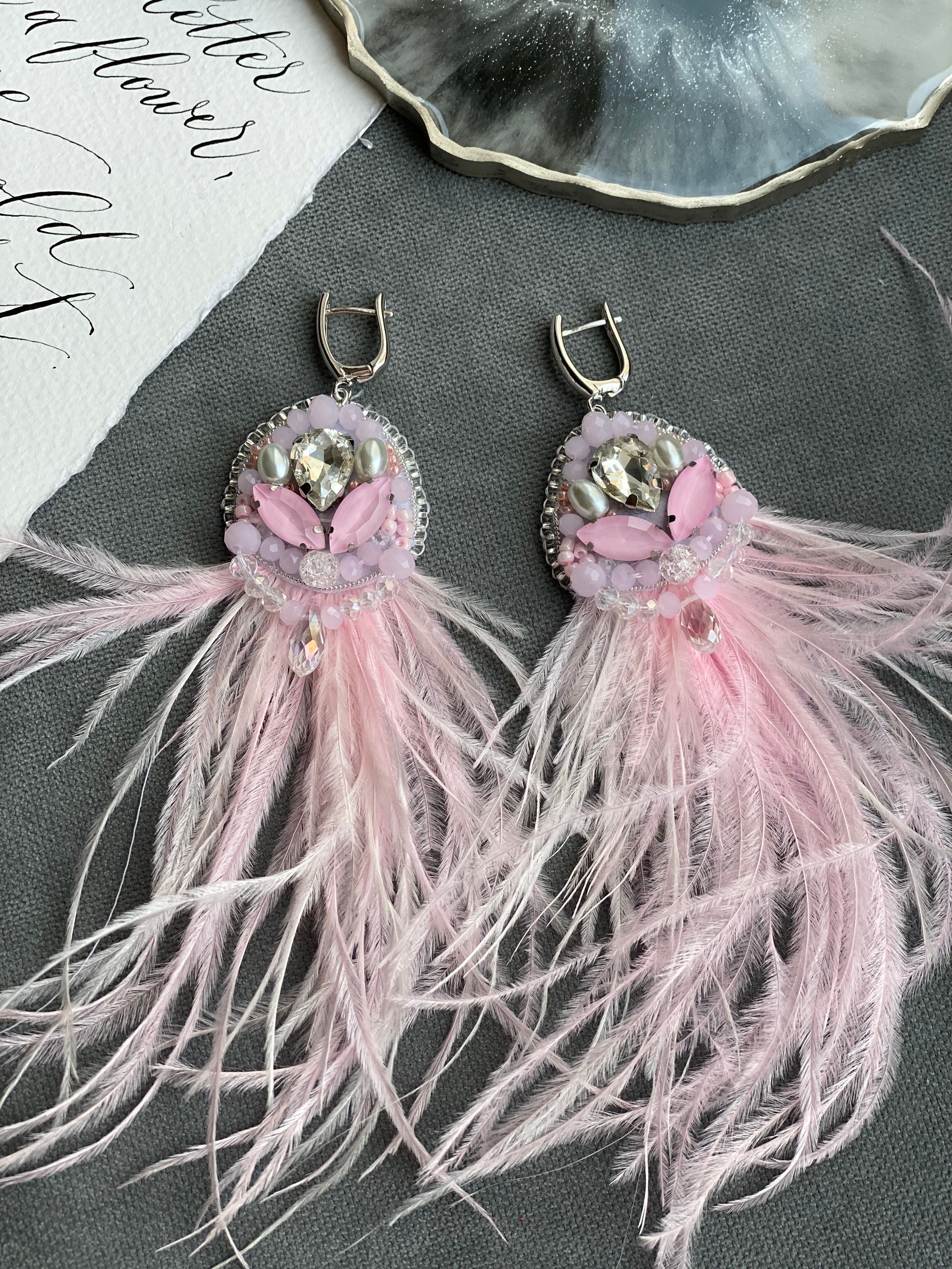 Paparazzi pink feather earrings store