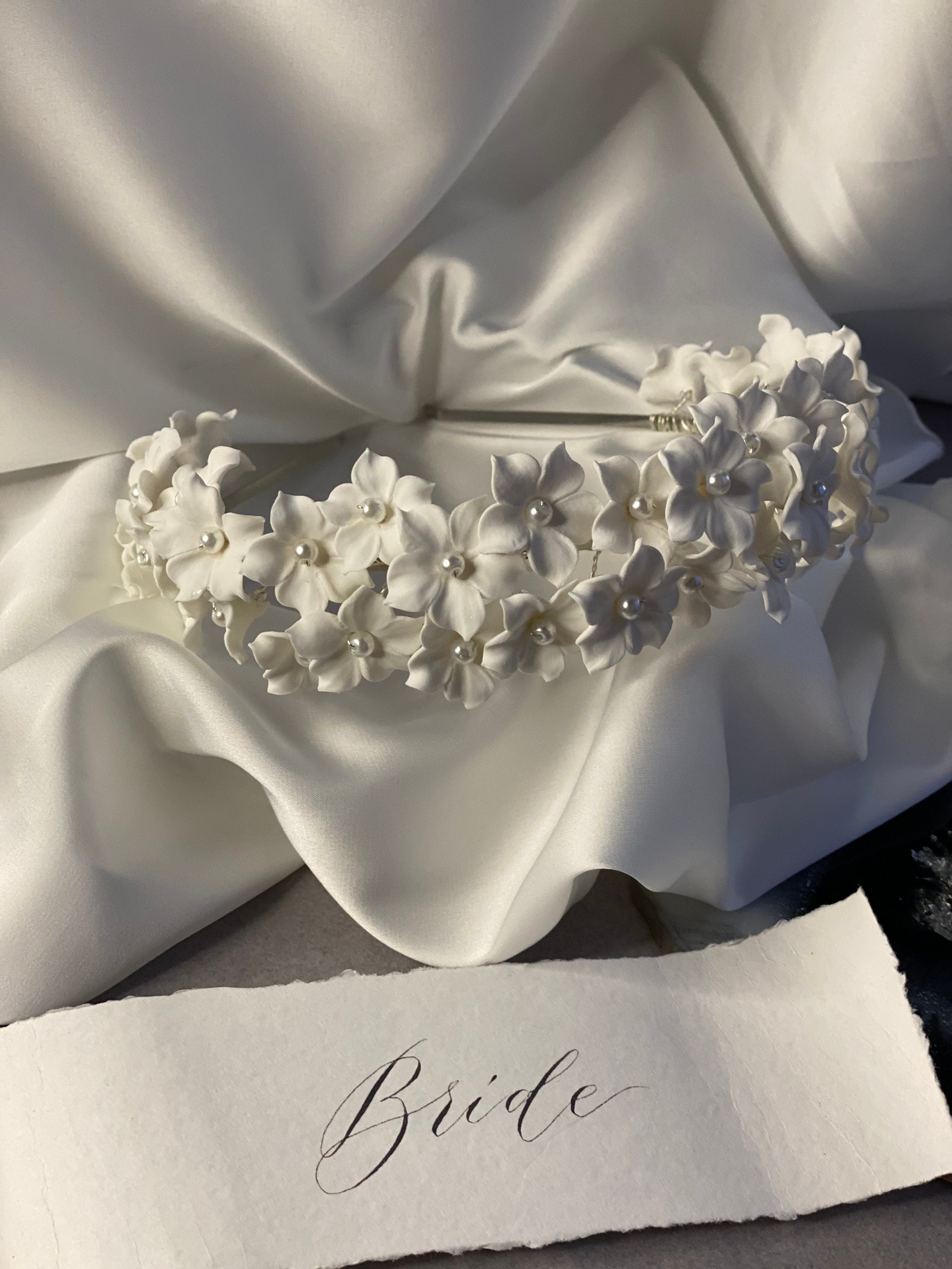 Clay Flower Tiara Floral Tiara White Floral Crown Wedding - Etsy