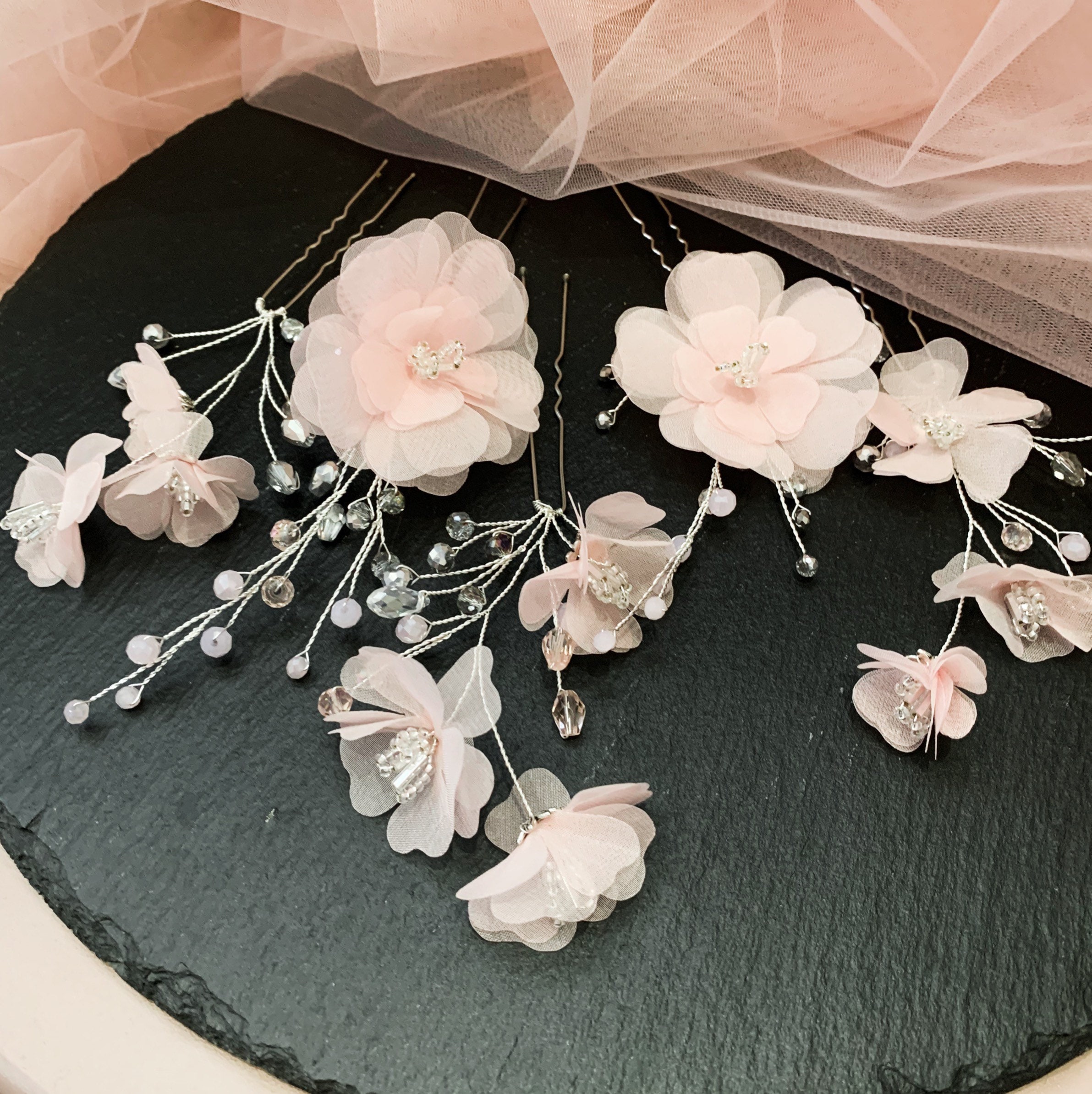 Pink flower clips Floral clip set Wedding bobby pins Hair | Etsy