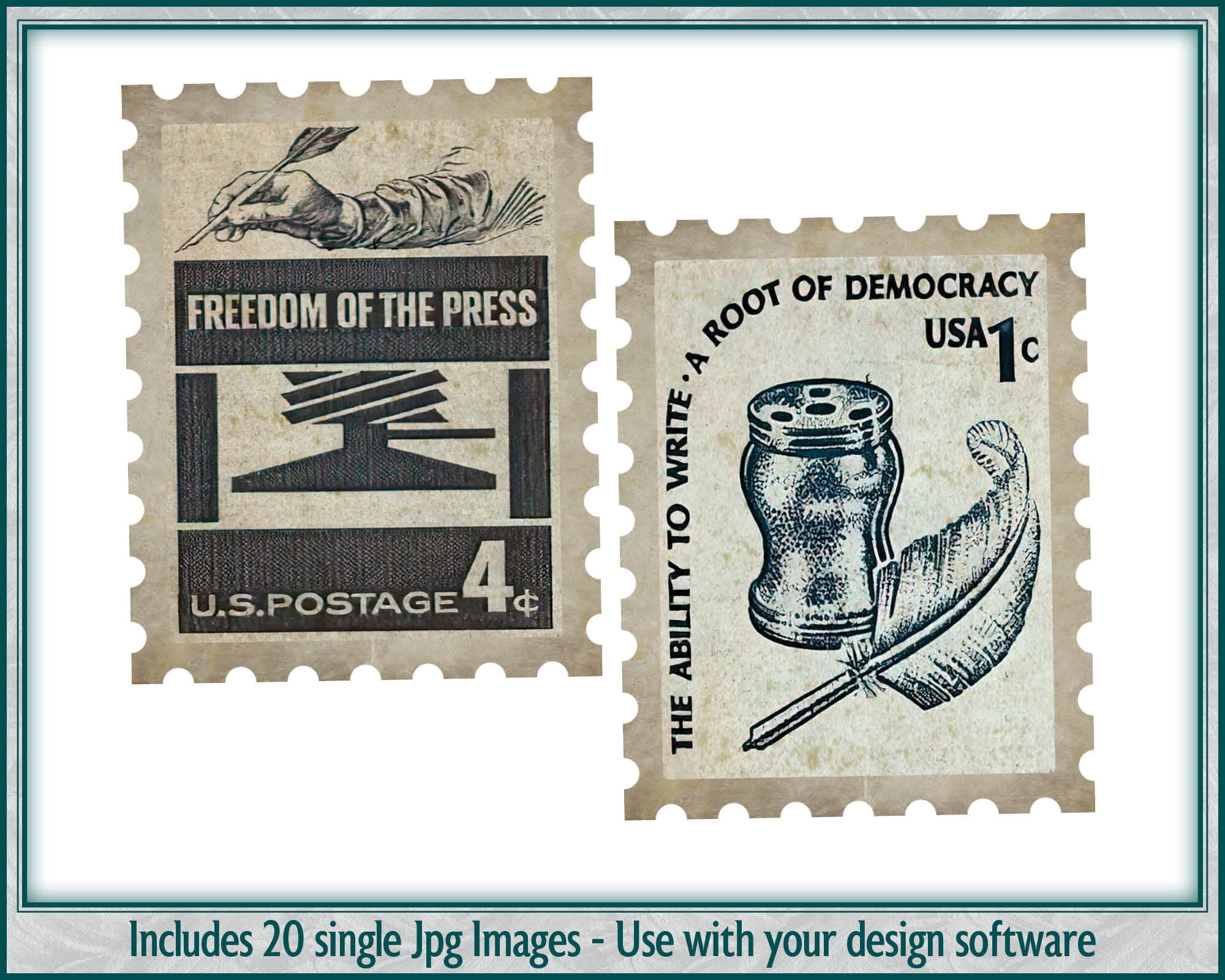 Aged Quotation Text Postage Stamps Digital Download Set Junk Journals ...