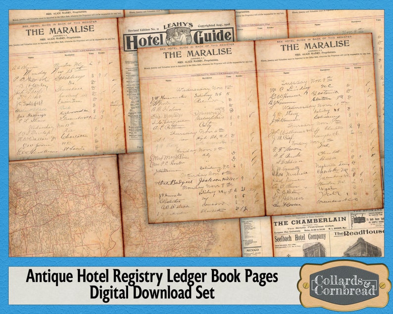 Antique Hotel Registry Ledger Pages: Junk Journal Ephemera (digital ...
