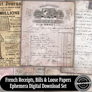 French Receipts, Bills & Papers Ephemera Digital Download Set for Junk ...