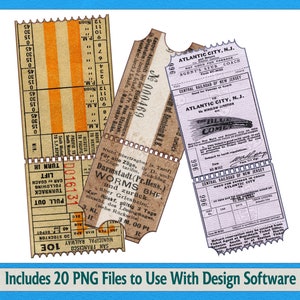 Vintage Ticket Ephemera, Printable Train, Bus and Event Stubs, Junk ...