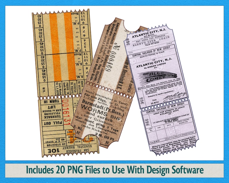 Vintage Ticket Ephemera, Printable Train, Bus and Event Stubs, Junk ...