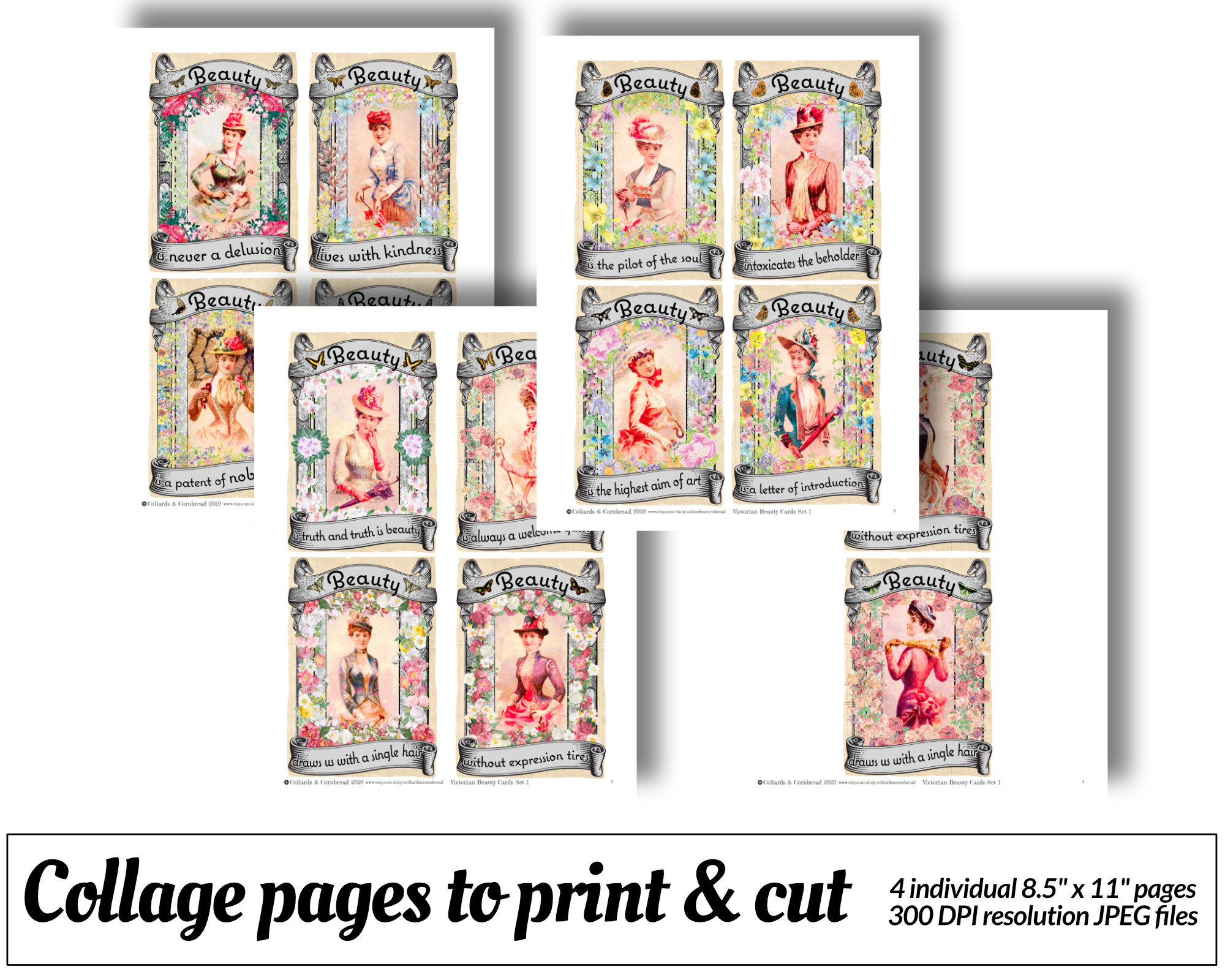 Beautiful Victorian Lady Trading Card Digital Download Ephemera Set for ...