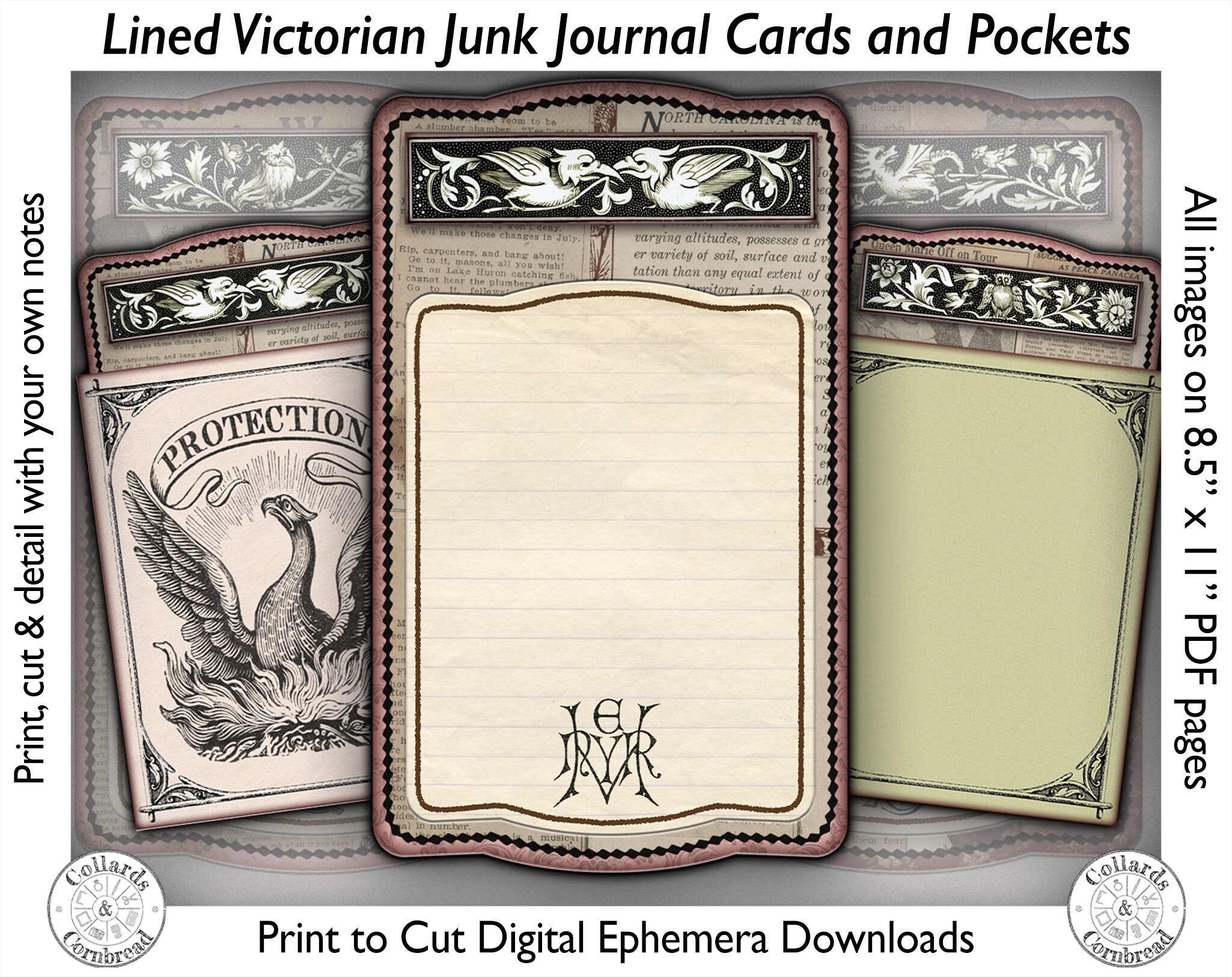 Victorian Lined Journaling Cards With Page Pockets Digital Download Set ...