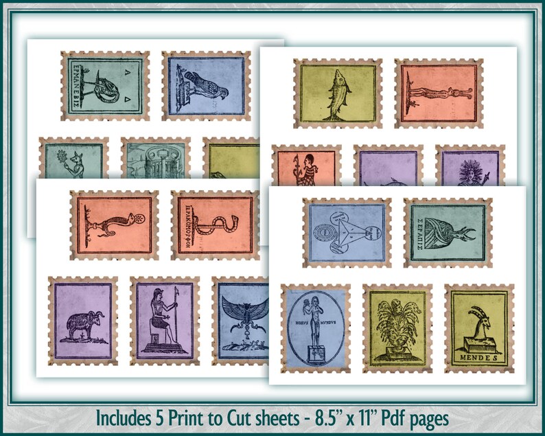 Egyptian Symbol Hieroglyph Aged Paper Tag Stamps Digital Download Set ...