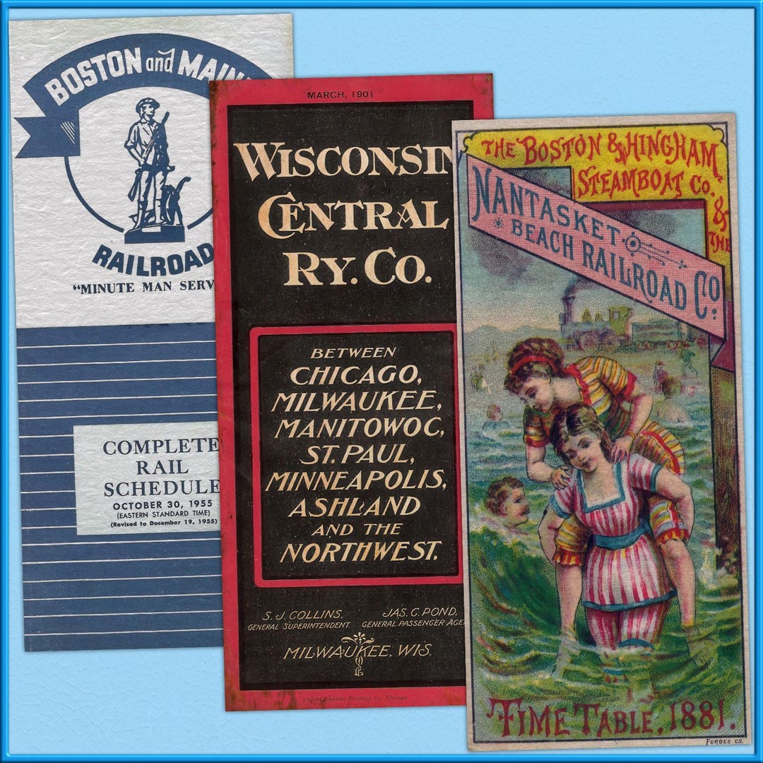 Antique Railroad Train Schedule Covers, Ephemera Set (digital Download ...