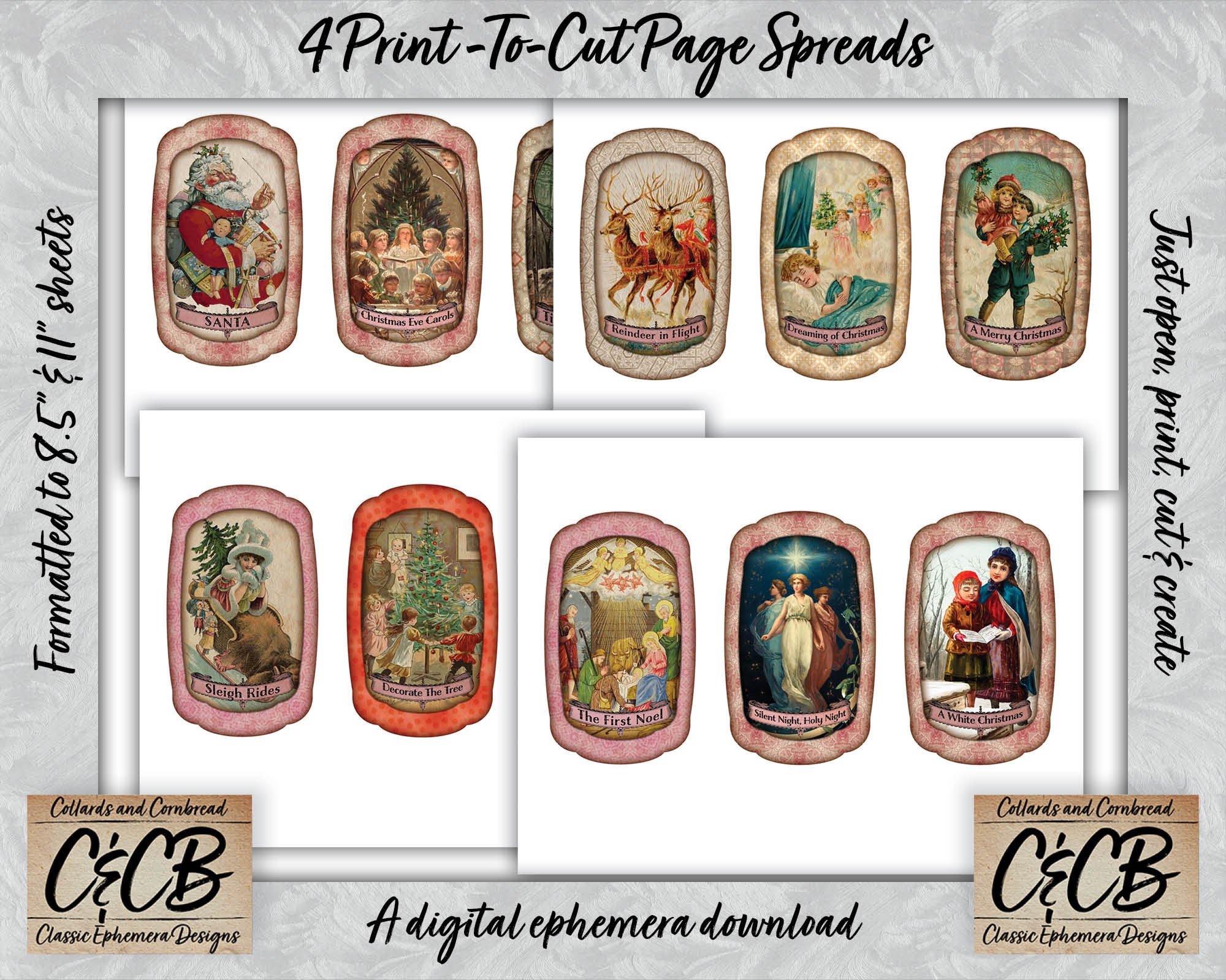 Classic Victorian Christmas Gift Tag Journal Cards Printable Digital ...