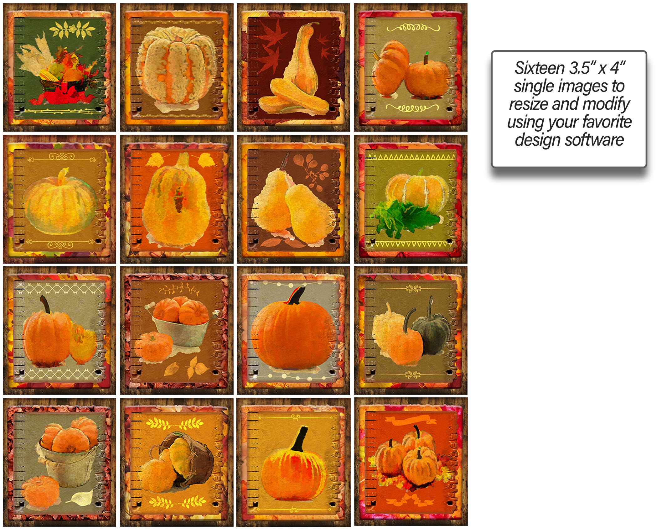 Fall Pumpkin Harvest Cards Printable Digital Download Ephemera Set for ...
