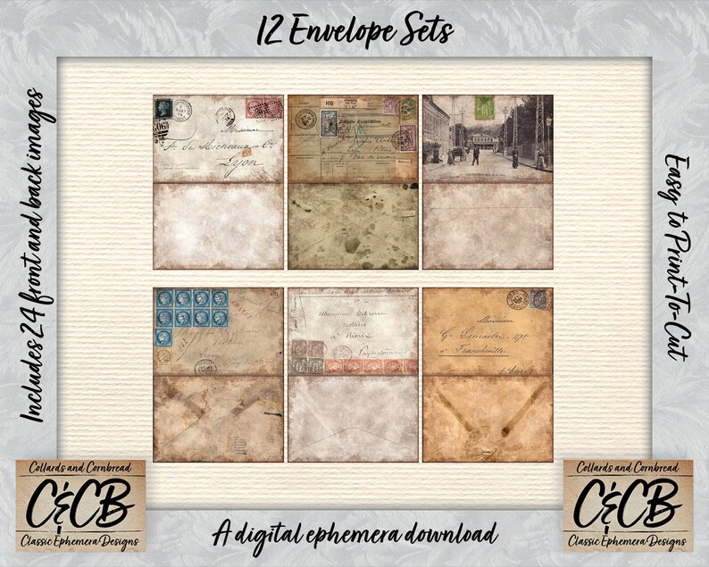 French Grunged and Stained Folding Double Sided Envelope Pockets ...