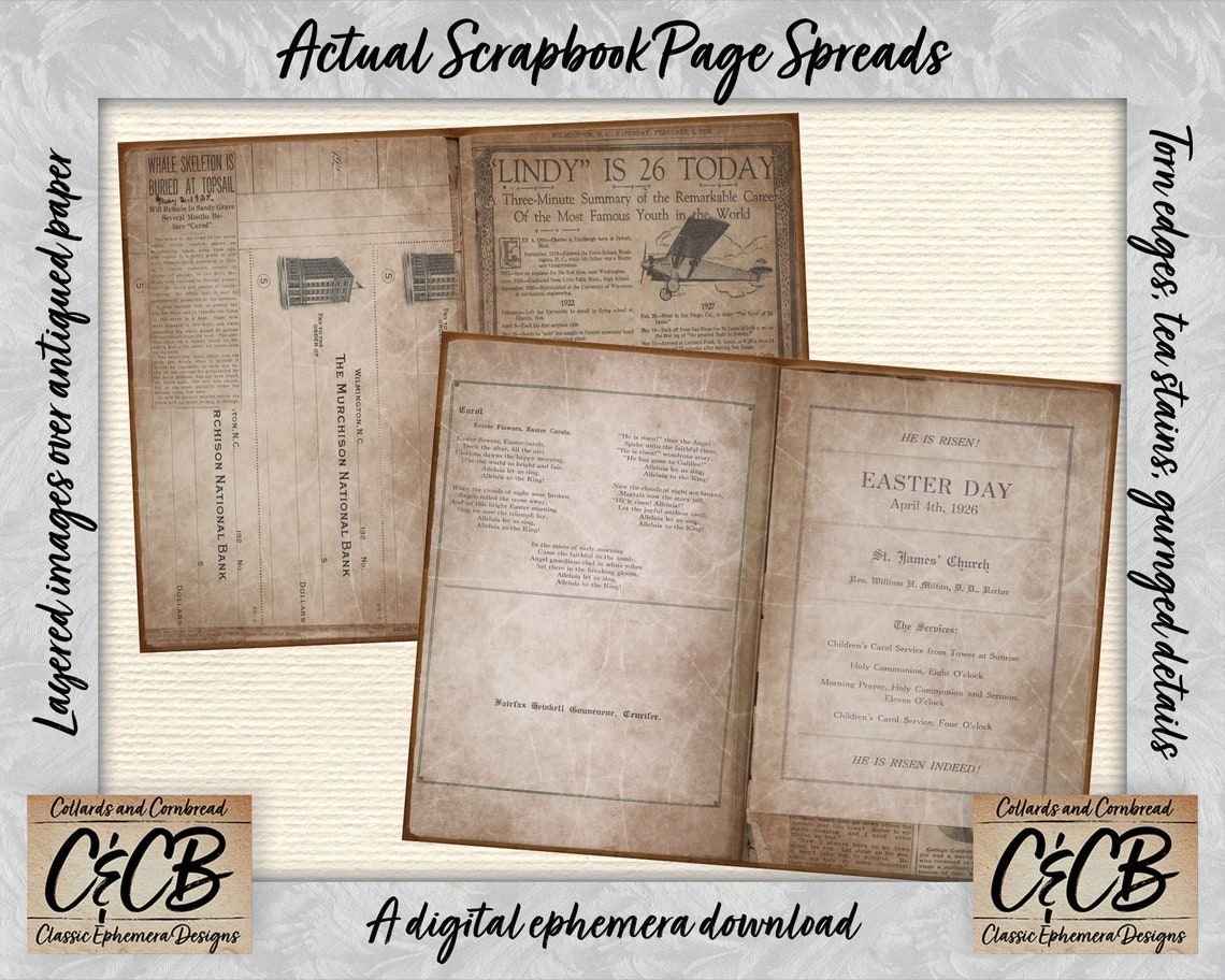 Antique Scrapbook Journal and Newspaper Clipping Pages Digital Download ...