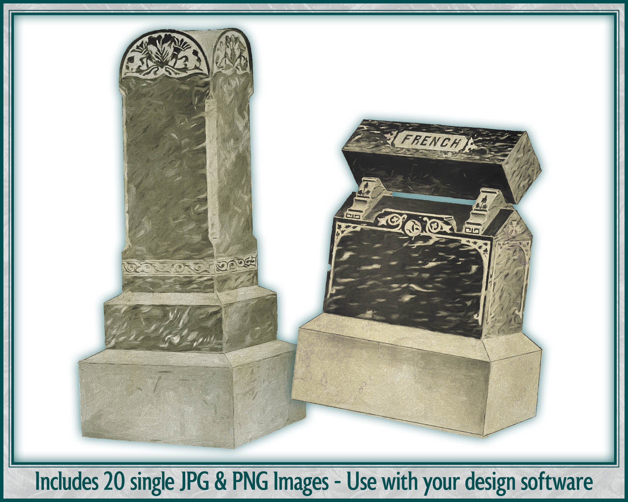 Tombstones, Headstones and Grave Markers Digital Download Set for Junk ...