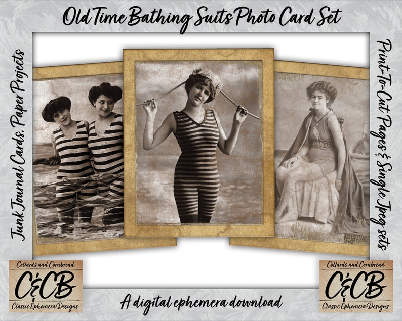 Old Time Bathing Suit Photo Cards Digital Download Ephemera Set for ...