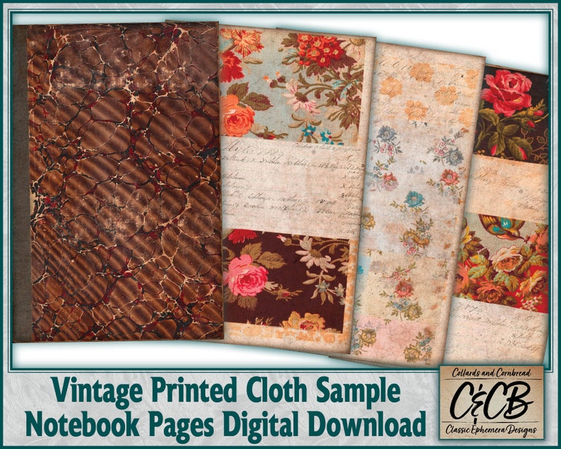 Vintage Print Cloth Sample Handwritten Notebook Pages Digital Download ...