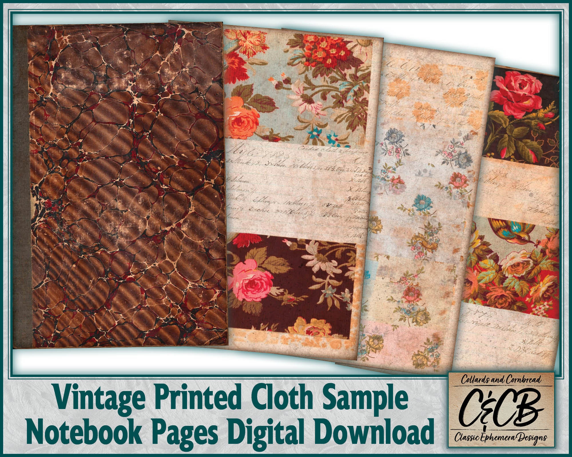 Vintage Print Cloth Sample Handwritten Notebook Pages Digital - Etsy