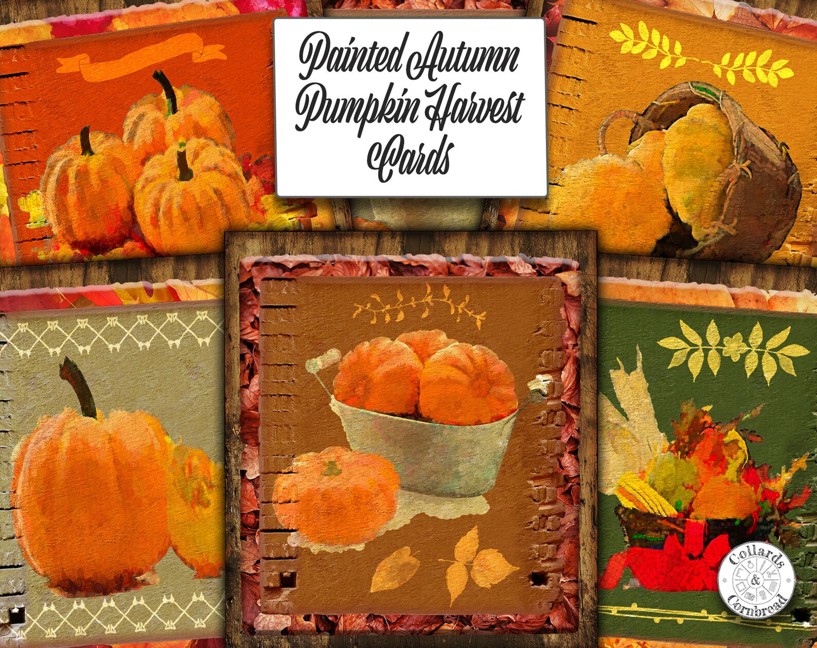 Fall Pumpkin Harvest Cards Printable Digital Download Ephemera Set for ...