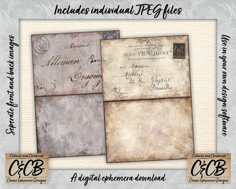 French Grunged and Stained Folding Double Sided Envelope Pockets ...