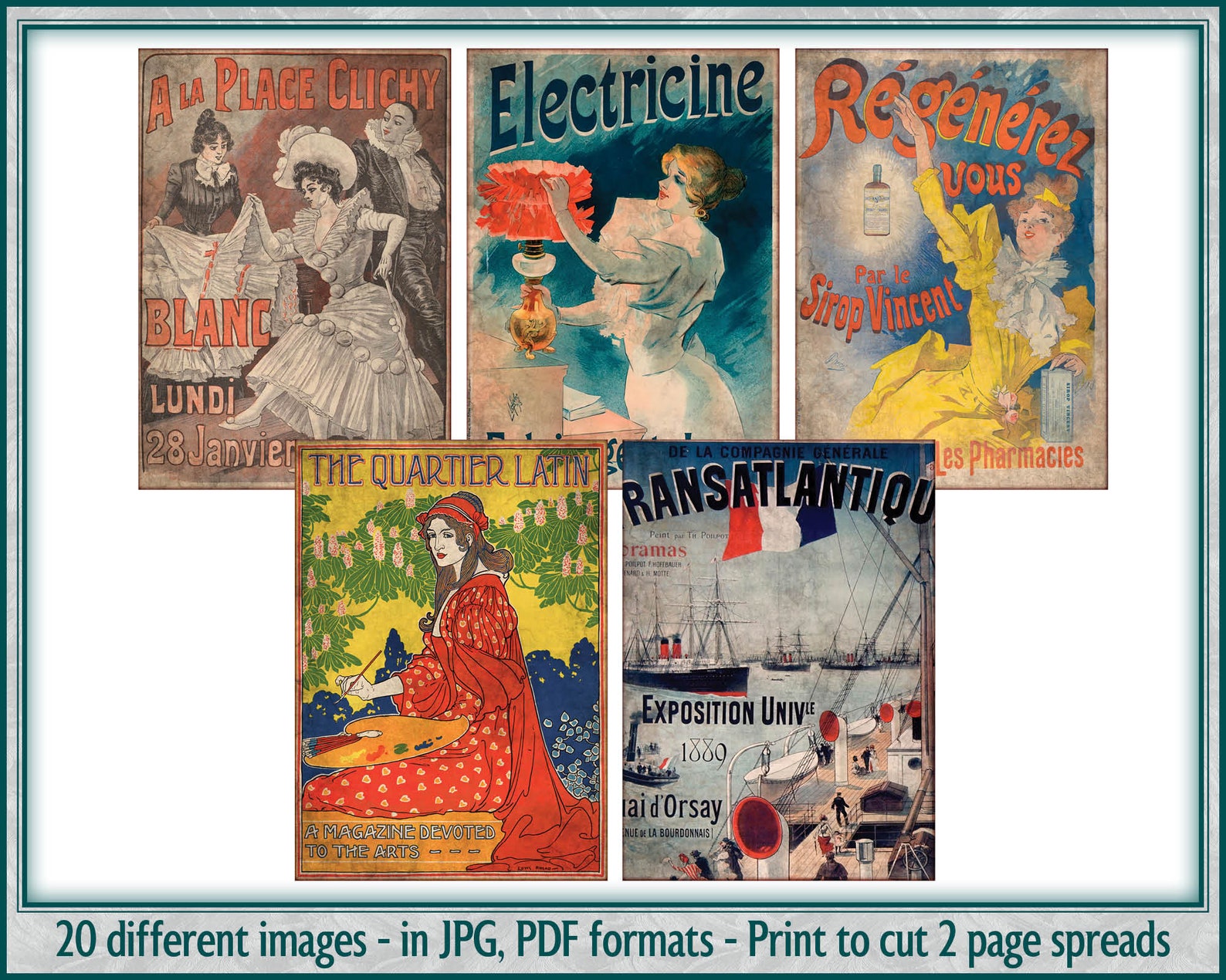 Antique French Nouveau Advertising Poster Cards Digital - Etsy