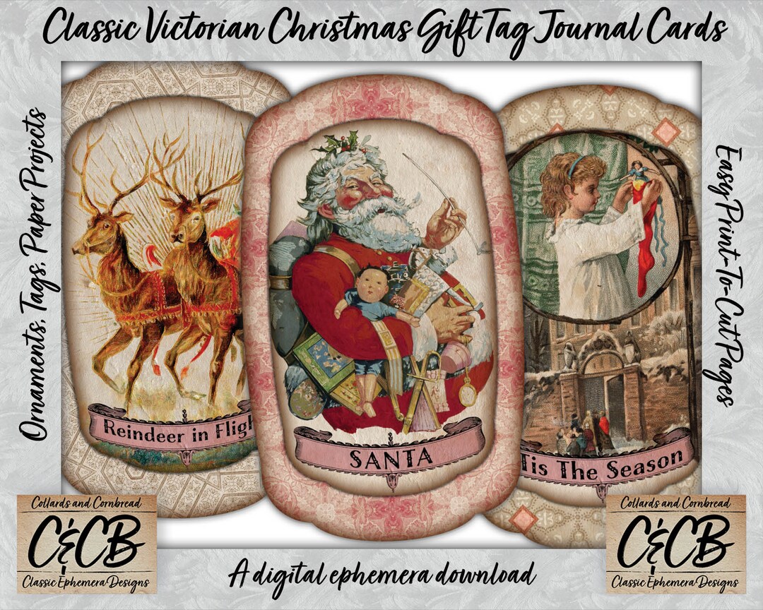Classic Victorian Christmas Gift Tag Journal Cards Printable Digital ...