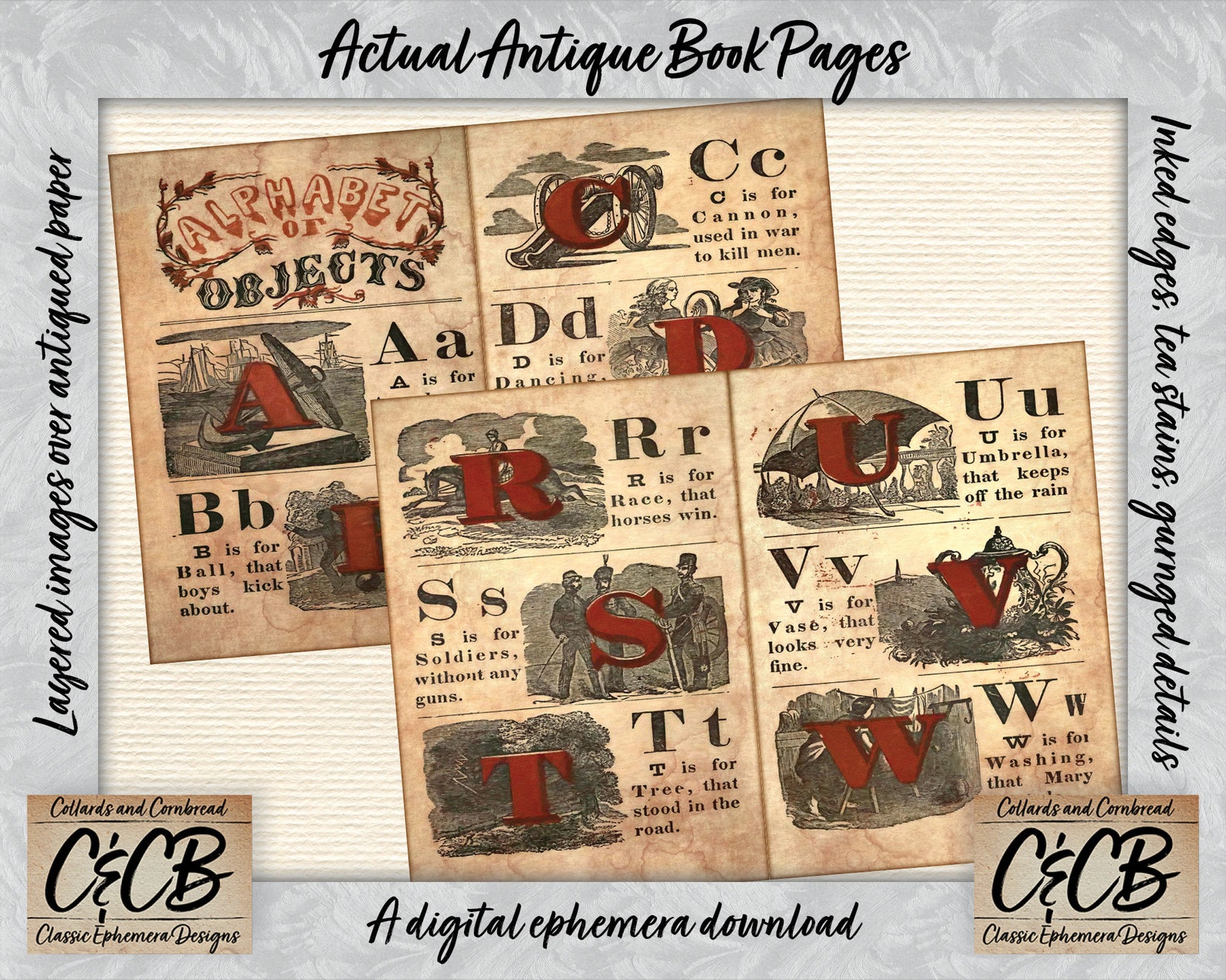 Alphabet of Objects ABC Reader Tea Stained Pocket Book Digital Download ...