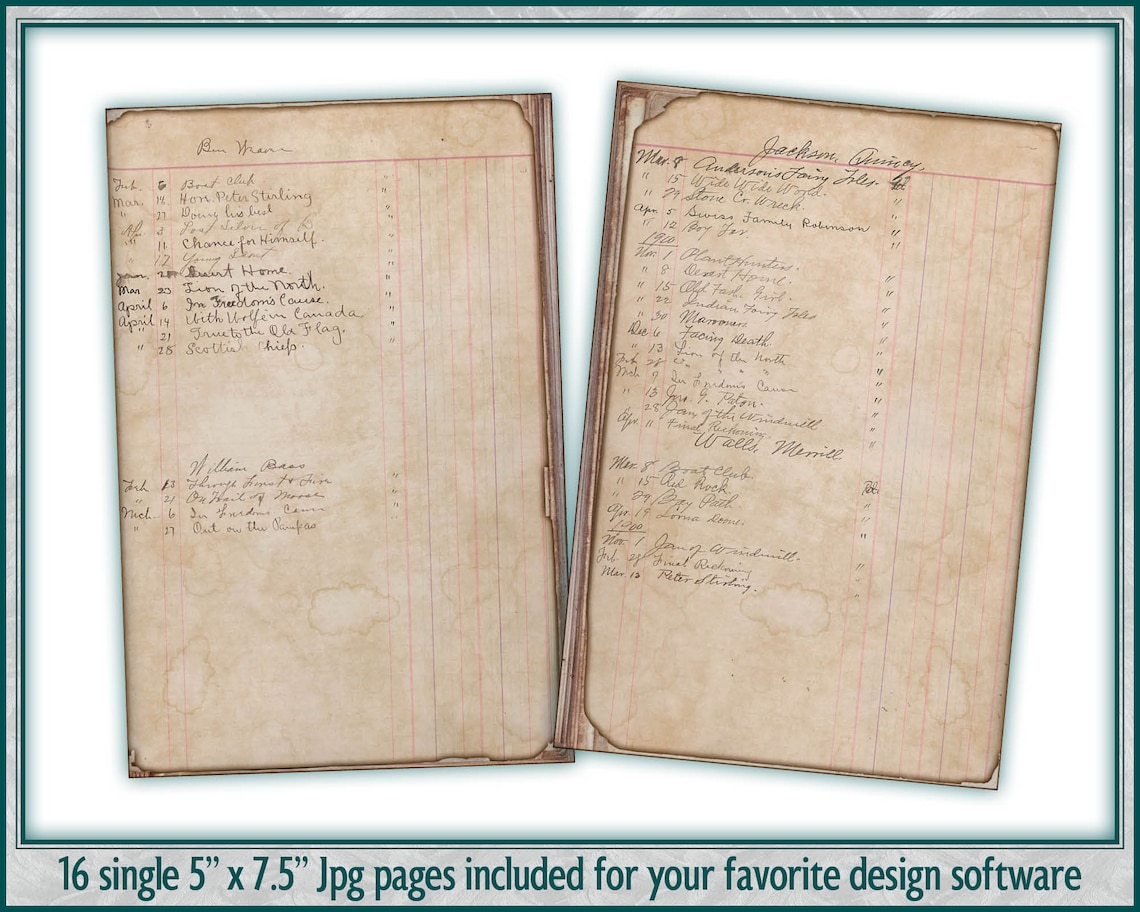 Antique School Librarian's Handwritten Book Ledger Pages Digital ...