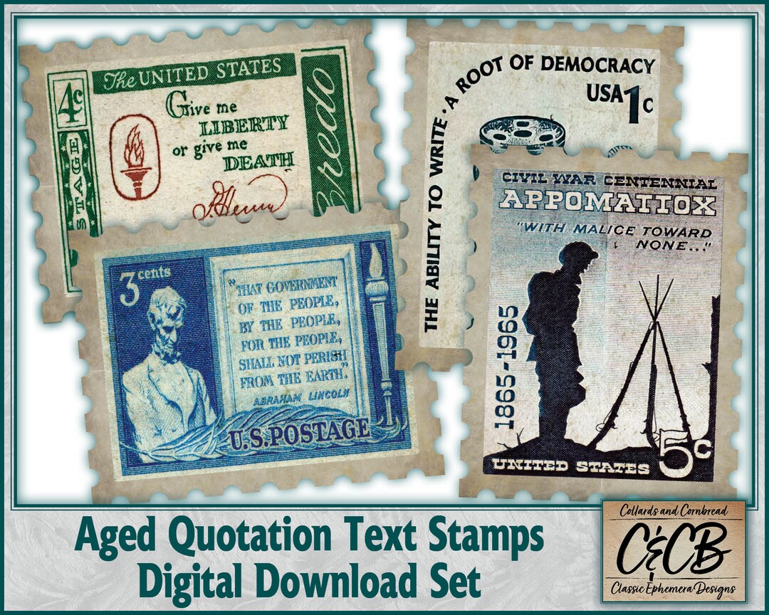 Aged Quotation Text Postage Stamps Digital Download Set Junk - Etsy