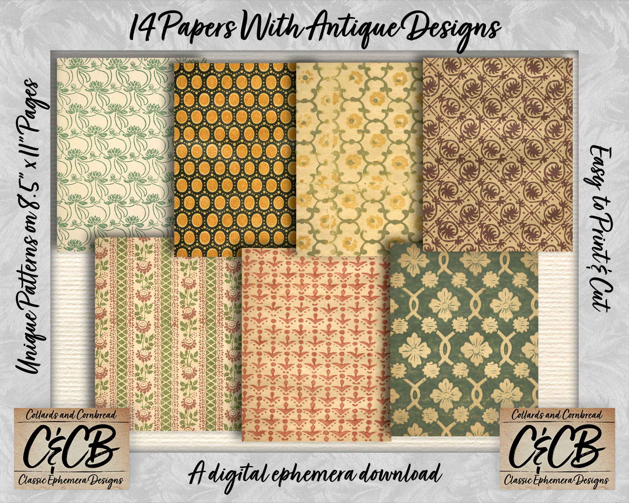 Woodblock & Marbled Pattern Papers Digital Download Print Set for Junk ...