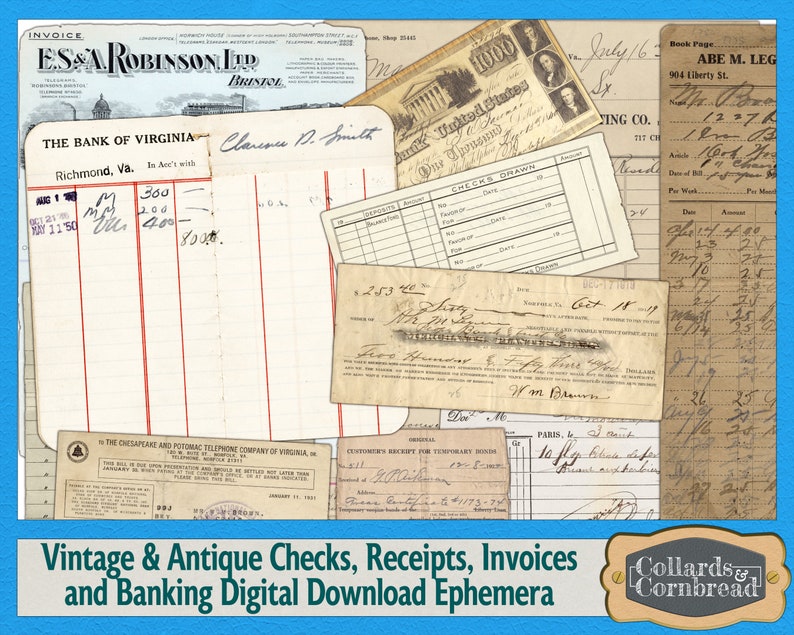 Vintage & Antique Checks Receipts Invoices and Banking - Etsy
