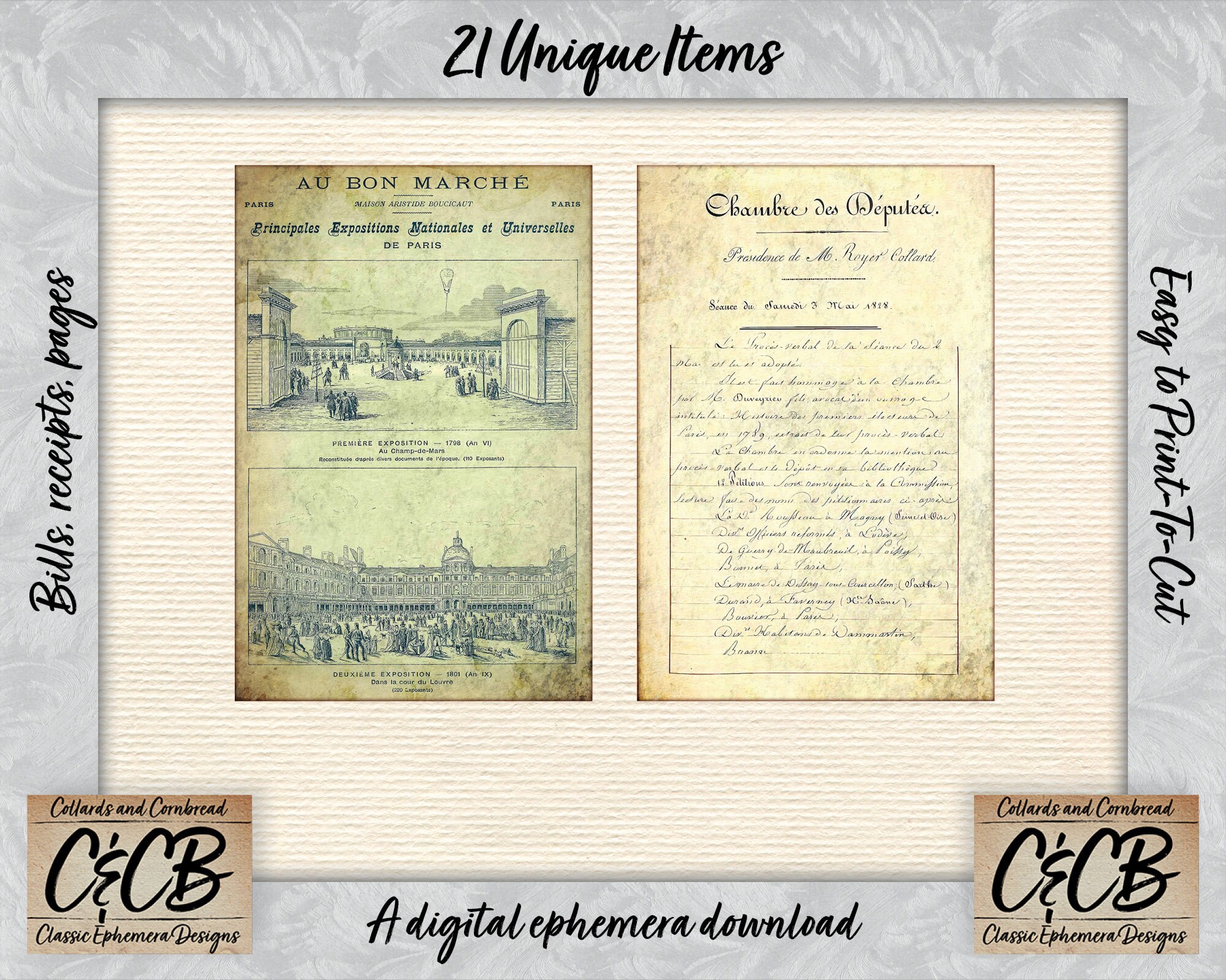 French Receipts Bills & Papers Ephemera Digital Download Set | Etsy