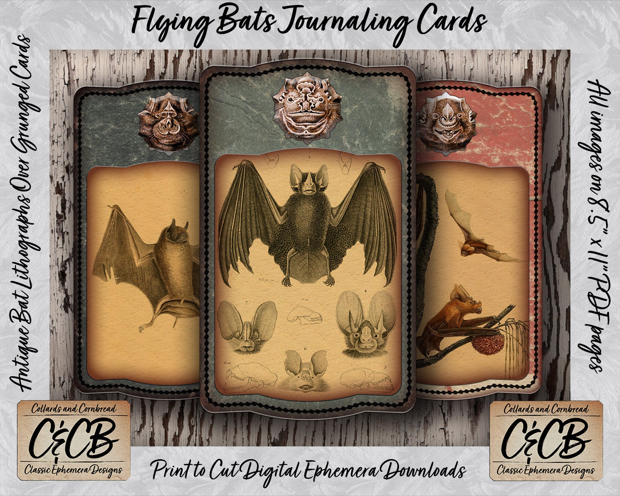Flying Bats Journal Cards Printable Digital Download Tag Set | Etsy